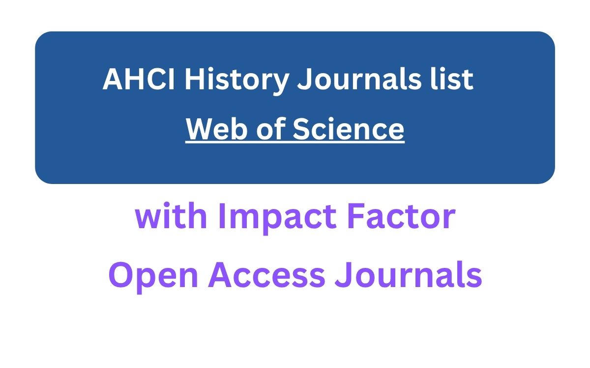 AHCI History Journals indexed in Web of Science - Research Journals